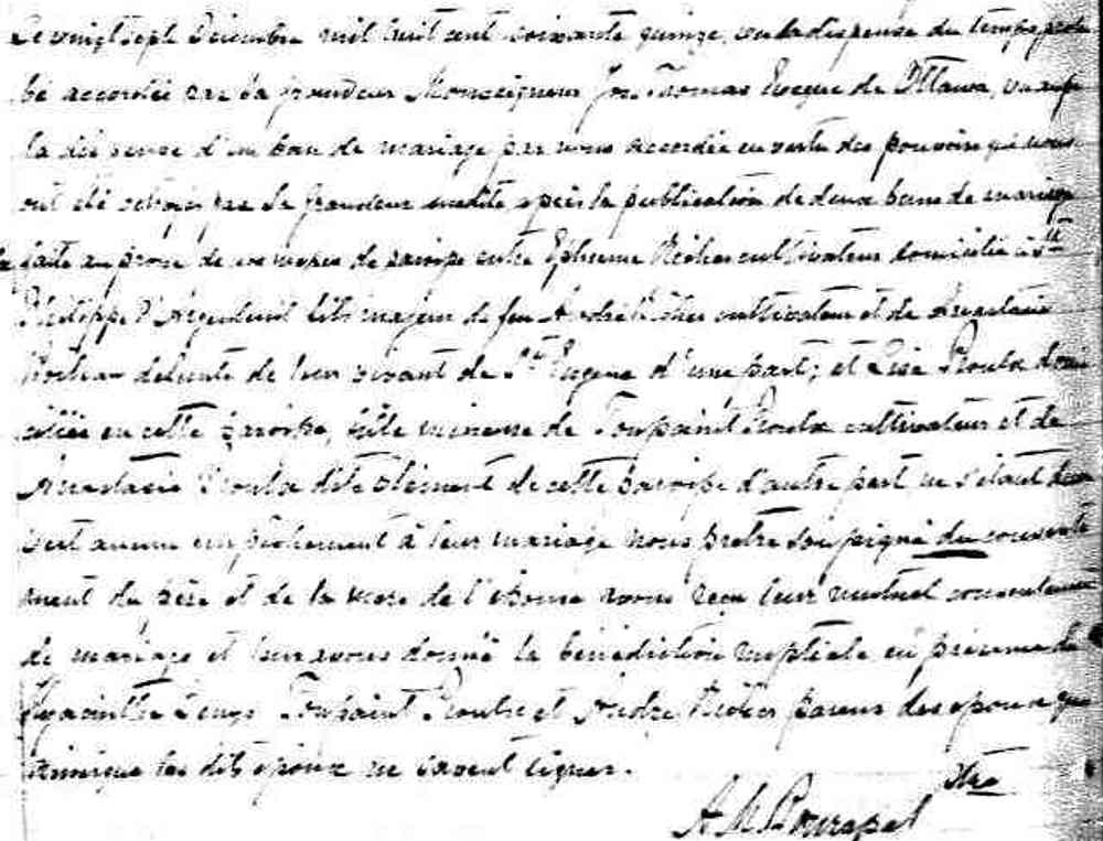 Mariage de Lisa Proulx et Ephrem Richer à Montébello le 27 décembre 1875